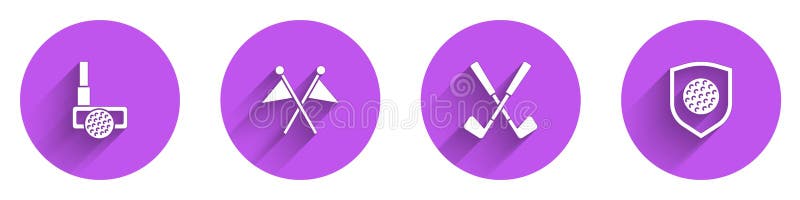 Set Golf Club with Ball, Flag, Crossed Golf and Shield Icon with Long ...