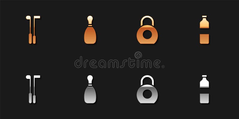 Set Golf Club, Bowling Pin, Kettlebell and Bottle of Water Icon. Vector ...