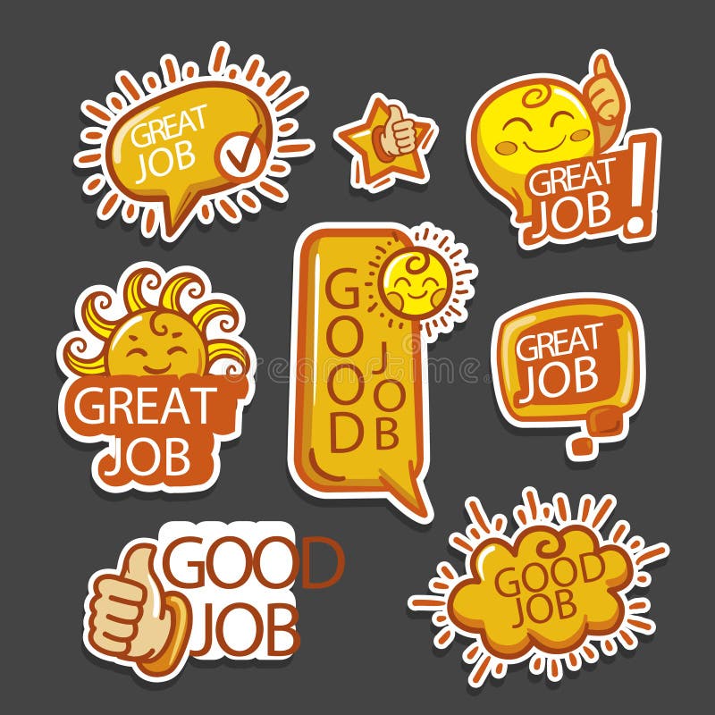 Set of Good Job and Great Job Stickers Vector Illustration. Stock ...
