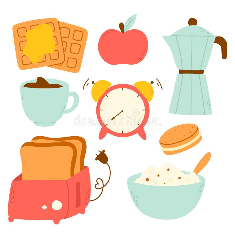 Set of Good Morning Elements in Flat Style. Vector Illustration Stock ...