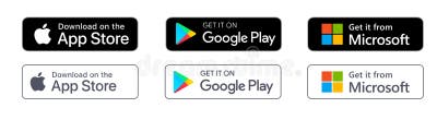 Set of Google Play Store, Apple App Store and Microsoft Store Badges ...