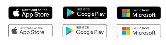 Set of Google Play Store, Apple App Store and Microsoft Store Badges ...