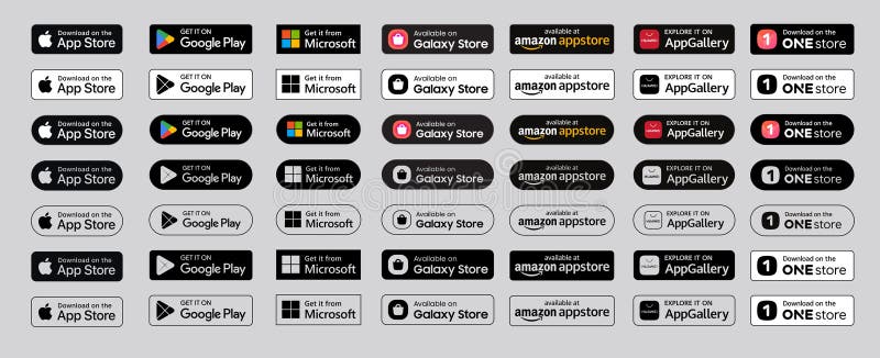 Set of Google Play Store, Apple App Store and Microsoft Store Badges ... Set of Google Play Store, Apple App Store and Microsoft Store Badges ...