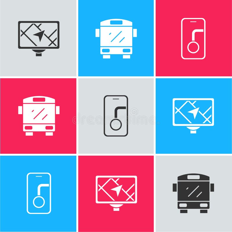 Set Gps Device with Map, Bus and City Navigation Icon. Vector Stock ...