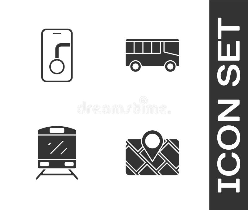 Set Gps Device with Map, City Navigation, Train and Bus Icon. Vector ...