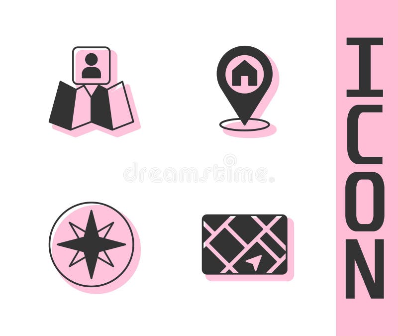 Set Gps Device with Map, Folded Location Marker, Wind Rose and Location ...