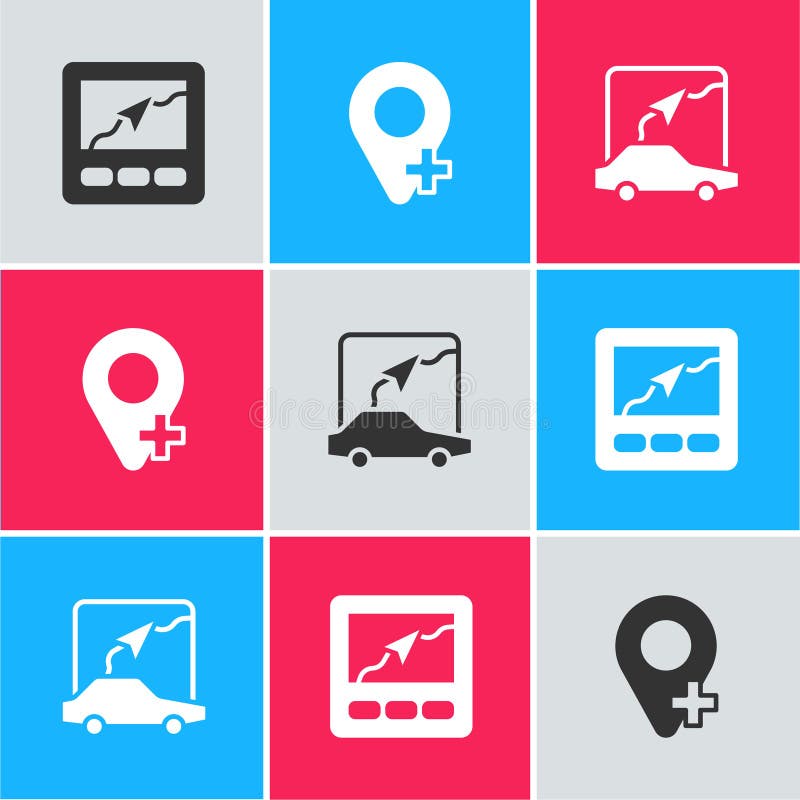 Set Gps Device with Map, Location and City Navigation Icon. Vector ... Set Gps Device with Map, Location and City Navigation Icon. Vector ...