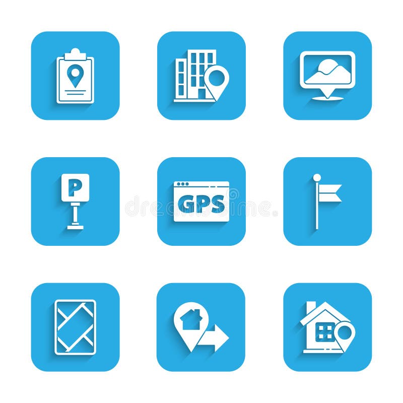 Set Gps Device with Map, Location House, Marker, Parking, and Folded ...