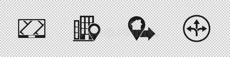 Set Gps Device with Map, Location House, and Road Traffic Sign Icon ...