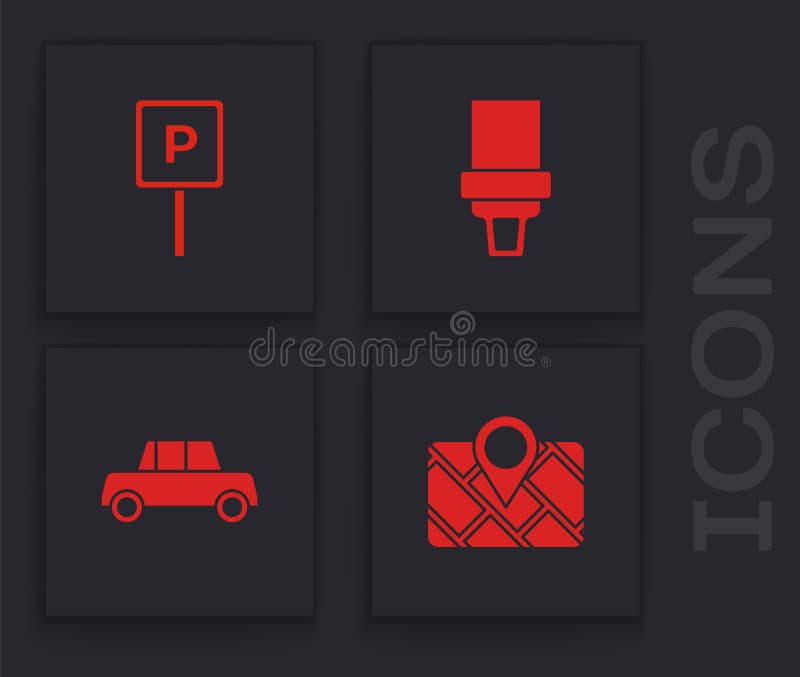Set Gps Device with Map, Parking, Safety Belt and Car Icon. Vector ...