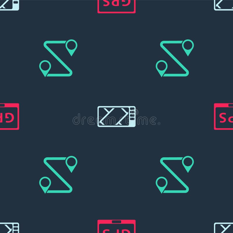 Set Gps Device with Map, and Route Location on Seamless Pattern. Vector ...