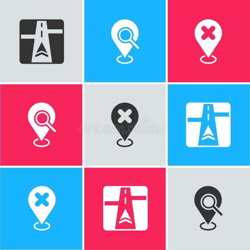Set Gps Device with Map, Search Location and Location Cross Mark Icon ...