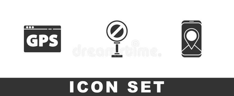 Set Gps Device with Map, Stop Sign and City Navigation Icon. Vector ...