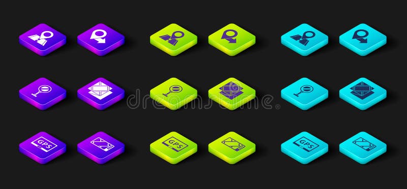 Set Gps Device with Map, Stop Sign, Folded, Location and Icon. Vector ... Set Gps Device with Map, Stop Sign, Folded, Location and Icon. Vector ...