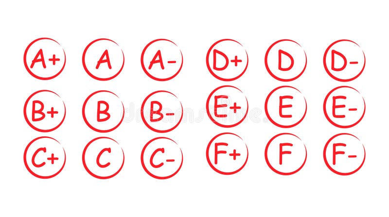 Grade Result E Minus. Hand Drawn Icon in Red Color Stock Vector ...