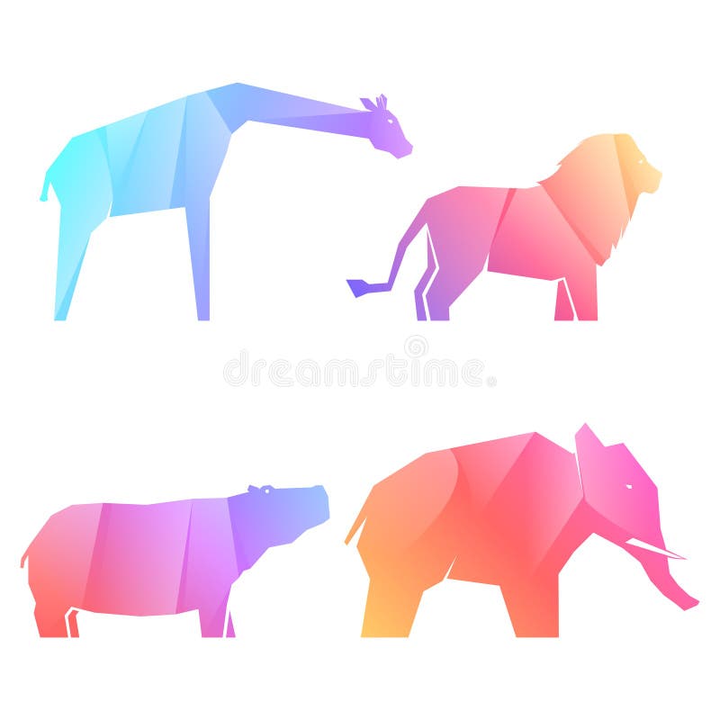 Set of Gradient African Animals in Different Poses Stock Vector ...