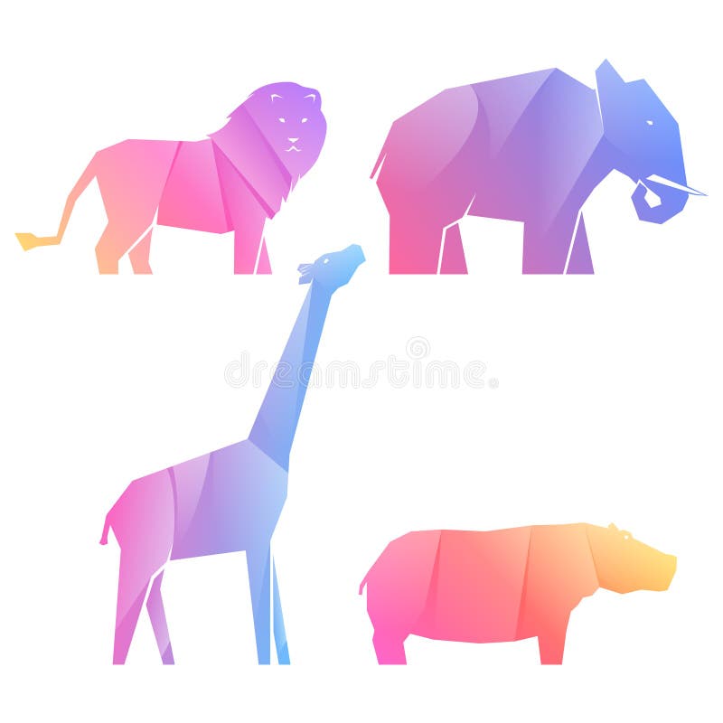 Set of Gradient African Animals in Different Poses Stock Vector ...