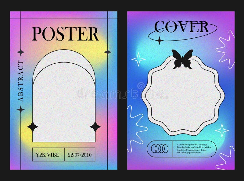Set of Gradient Grainy Poster with Y2k Arch Frame and Stars. Bright ...