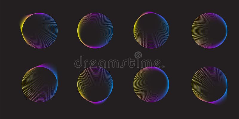 Set of Gradient Lighting Circles Isolated on Black Background Stock ...