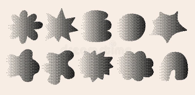 Set of Gradient Pixel Abstract Organic Shape. Explosion Stars and Cloud ...