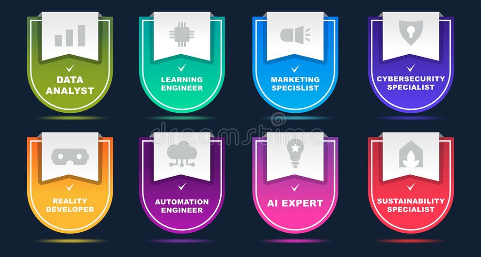 A Set of Gradient Shields with Icons for Specialists of Different Smart ...
