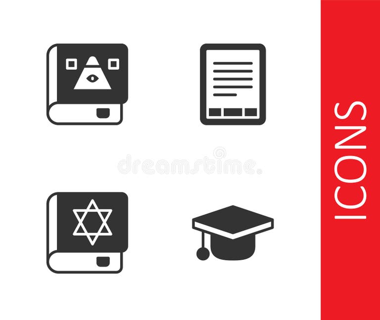 Set Graduation Cap, Ancient Magic Book, Jewish Torah and E-Book Reader ...