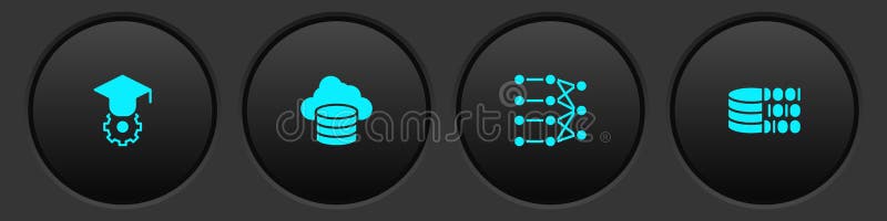 Set Graduation Cap, Cloud Database, Neural Network and Binary Code Icon ... Set Graduation Cap, Cloud Database, Neural Network and Binary Code Icon ...