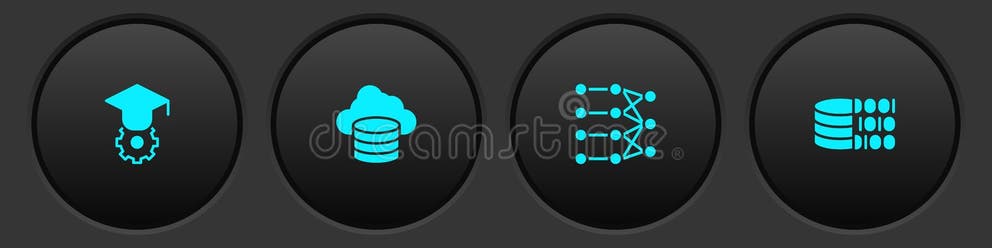 Set Graduation Cap, Cloud Database, Neural Network and Binary Code Icon. Vector Stock Vector ...