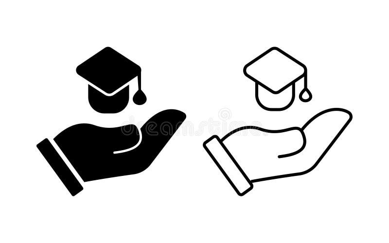 Set of Graduation Cap on Human Hand Icon Vector Illustration Stock ...