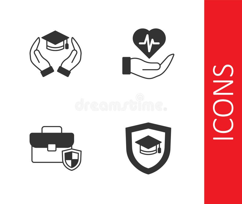 Set Graduation Cap with Shield, Education Grant, Briefcase and Life ...