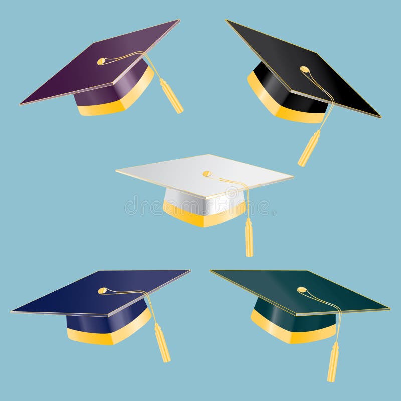 Set of 5 Graduation Student Hats Stock Vector - Illustration of black ...
