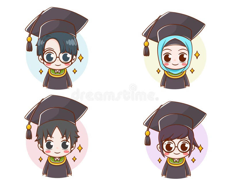 Set of Graduation Students Cartoon Character Stock Vector ...