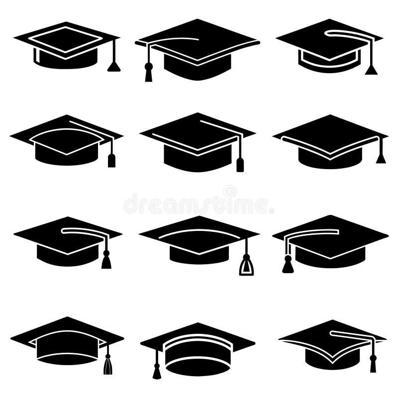 Set of Graduation Toga Hat Vector Icon Stock Vector - Illustration of ...