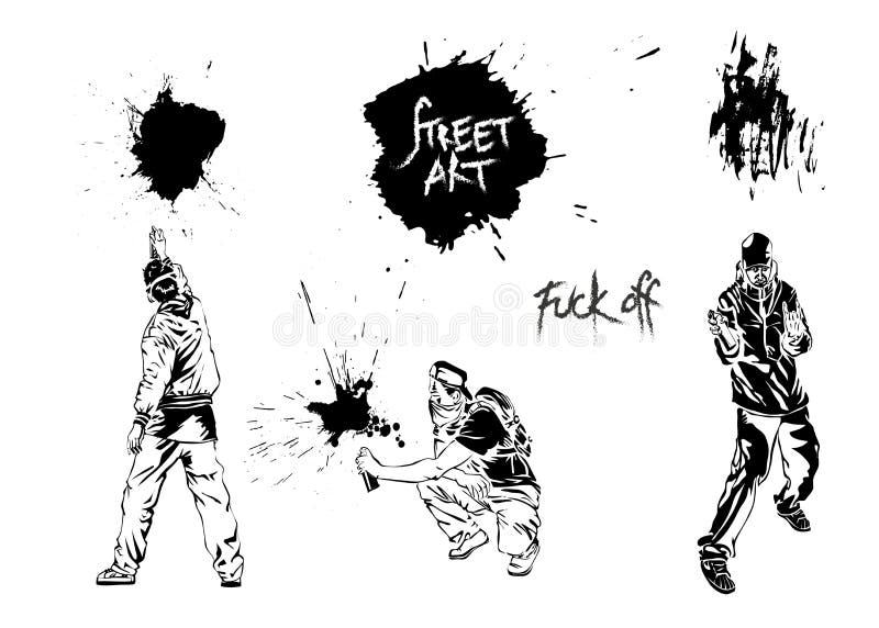 Set Graffiti Art. Artists, Signs and Splashes Stock Illustration ...