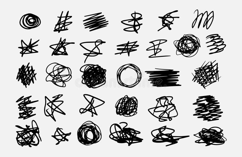Set of Graffiti Scribble Round. Circle Scratch Pen Brush. Drawing ...