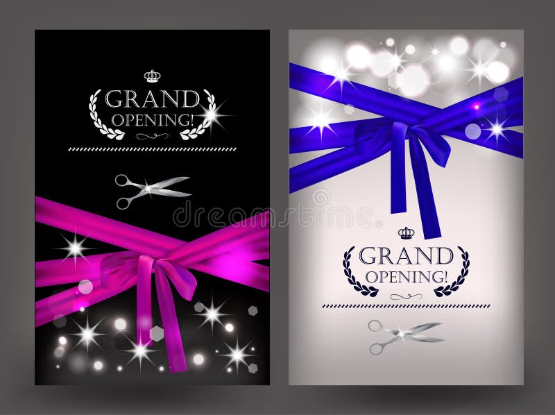 Set of Grand Opening Cards with Long Ribbons Stock Vector ...