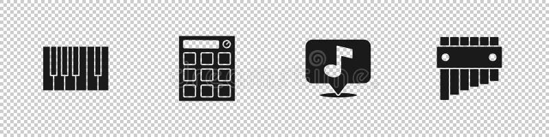 Set Grand Piano, Drum Machine, Musical Note and Pan Flute Icon. Vector ...