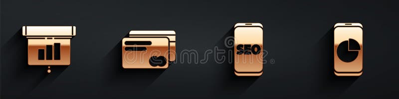 Set Graph, Chart, Diagram, Infographic, Credit Card, Mobile Phone SEO Optimization and Mobile ...