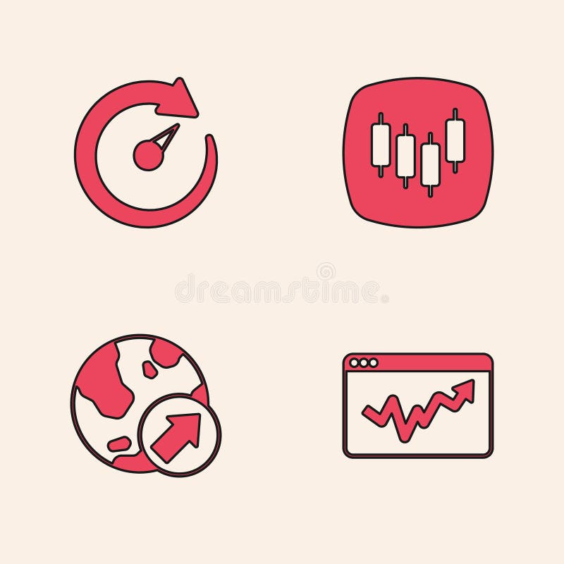 Set Graph Chart Infographic, Digital Speed Meter, Browser with Stocks ...