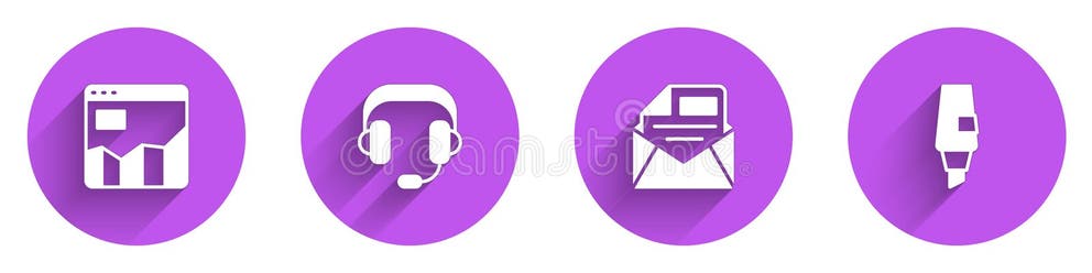 Set Graph Chart Infographic, Headphones, Mail and E-mail and Marker Pen ...