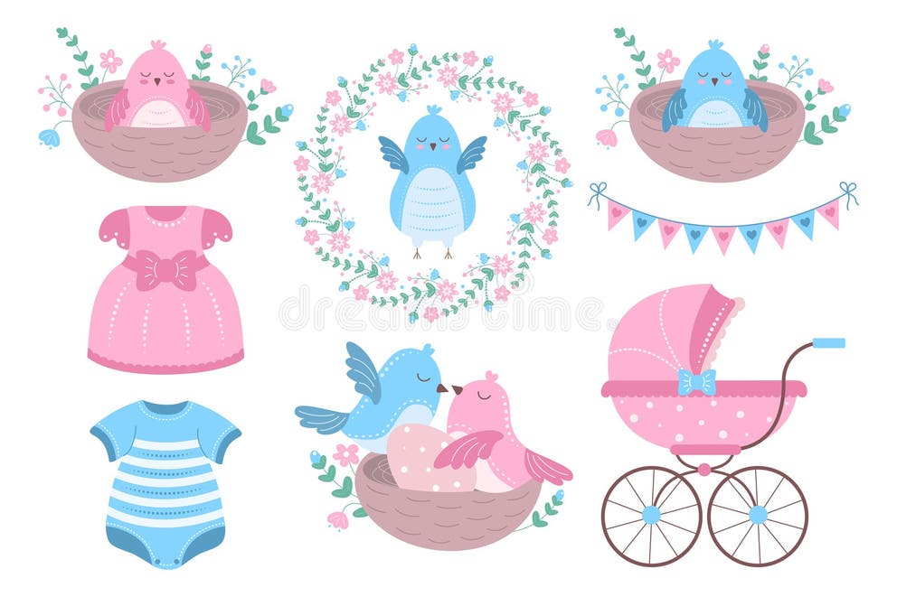 A Set of Graphic Elements for a Nesting Party Celebration. Stock Vector ...