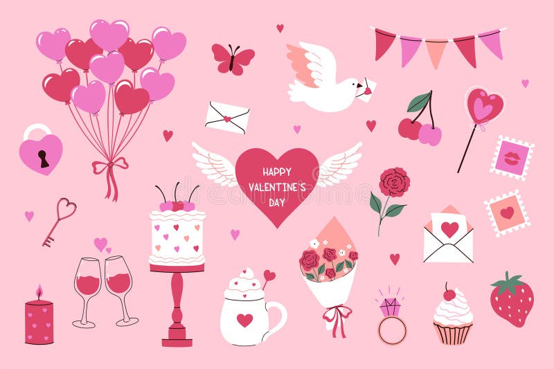 Set of Graphic Elements of Valentine S Day. Vector Graphics Stock Vector - Illustration of ...