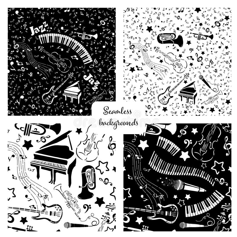 Set of Graphic Music Backgrounds. Seamless Pattern Music and Notes ...