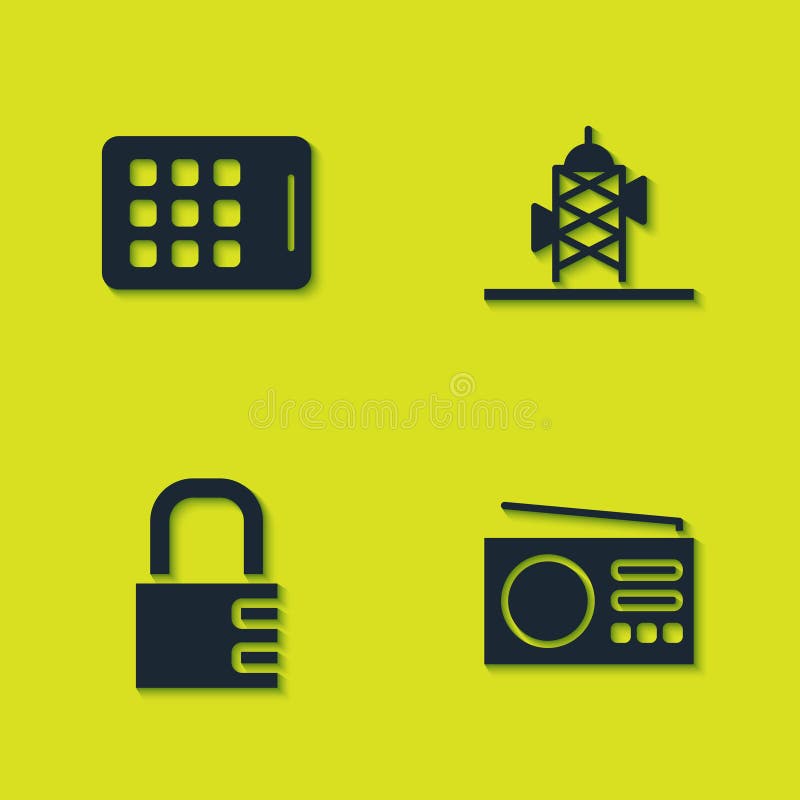 Set Graphic Tablet, Radio, Safe Combination Lock and Antenna Icon ...