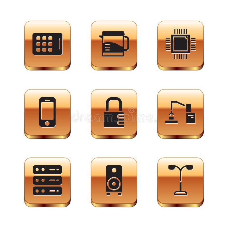 Set Graphic Tablet Server Data Web Hosting Stereo Speaker Safe Combination Lock Smartphone