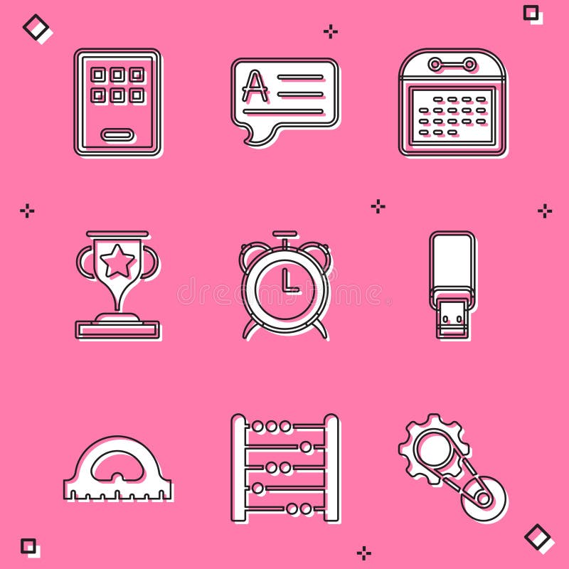 Set Graphic Tablet, Speech Bubbles with Answer, Calendar, Award Cup ...