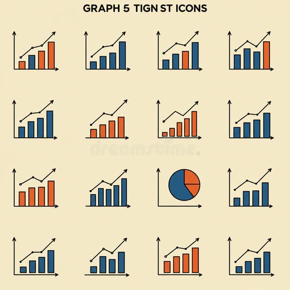 Set of 16 Graphical Icons Featuring Bar Graphs and a Pie Chart. Each ...