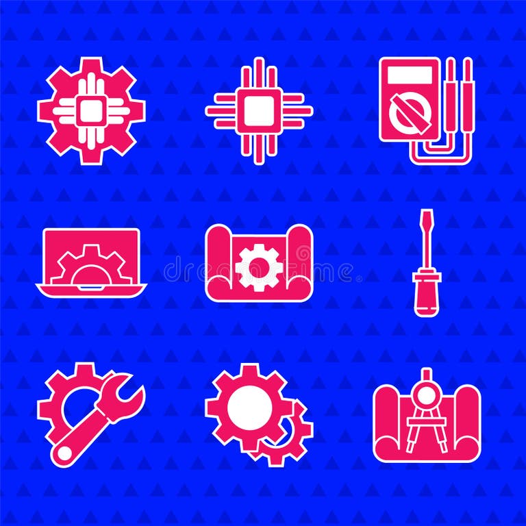 Set Graphing Paper and Gear, Gear, Compass, Screwdriver, Wrench Spanner ...