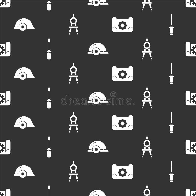 Set Graphing Paper and Gear, Screwdriver, Worker Safety Helmet and ...