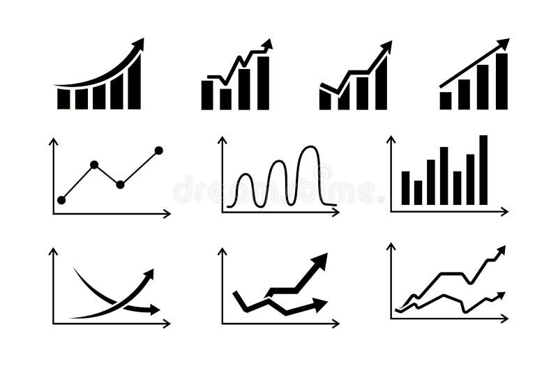 Set Graphs Icons.Growing and Decreasing Chart. Data Statistics. Vector ...
